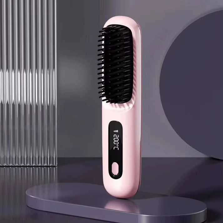 Electric LCD Usb Ceramic Heating Straight Hair Comb Wireless Portable ...